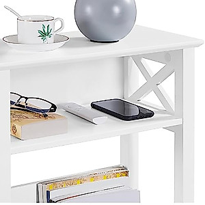 Yaheetech Small Side Table with Storage Shelf, 3-Tier Slim End Table with Magazine Rack, X Shaped Magazine Table for Living Room Home Office Balcony Small Spaces, 20? L � 10? W � 28? H, White