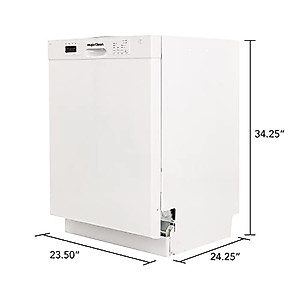 Magic Clean MCDW24WI Dishwasher 24-Inch Built in with 3 Wash Options and Automatic Cycles, Stainless Steel Construction with Electronic Control LED Display, Low Noise Rating, White