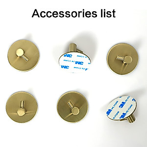 HouseAid Self Adhesive Circle Towel Hooks, No Drilling Stainless Steel Robe Hook Holder, Brushed Gold (6 Pack)