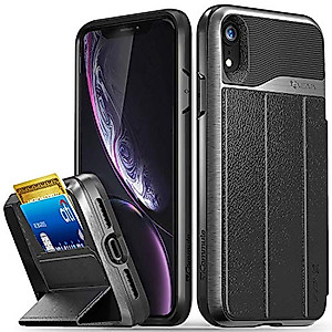 VENA iPhone XR Wallet Case, vCommute (Military Grade Drop Protection) Flip Leather Cover Card Slot Holder with Kickstand, Designed for Apple iPhone XR - Space Gray