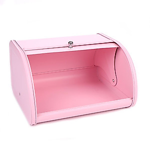 KL X458 Pink Bread Box Roll Top, Metal Bread Box for Kitchen Countertop, Large Capacity, Keeps Bakery Items Fresh Longer, Bread Bin for Kitchen Countertop, Breadbox to Store Cookies, Bagels, Muffins