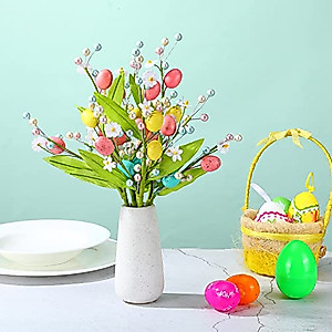 6 Pack Artificial Easter Flower Easter Spray with Easter Eggs and Berries Decorative Spring Floral Stems Speckled Easter Picks Branches for Floral Arrangement Centerpiece Wreath Decoration