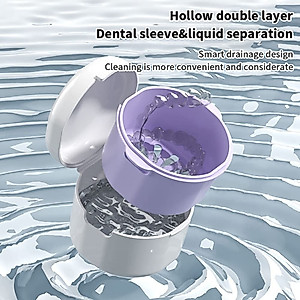 kekafu Denture Bath Box Cup, Denture Bath Case with Strainer Basket, False Teeth Storage Box Holder, Retainer Cleaning Box, Soak Cup ，with braces chewable tablets, Braces removal tool and toothbrush