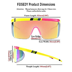 FEISEDY Oversized Mirror Shield Sport 80s Sunglasses Ski Goggles Flat Top One Piece Futuristic Visor Women Men B2522