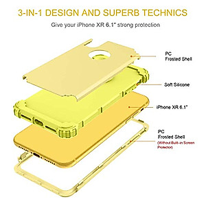 BENTOBEN iPhone XR Case, iPhone XR Phone Case, 3 in 1 Heavy Duty Rugged Hybrid Solid Hard PC Cover Soft Silicone Bumper Impact Resistant Shockproof Protective Case for Apple iPhone XR, Yellow Lemon