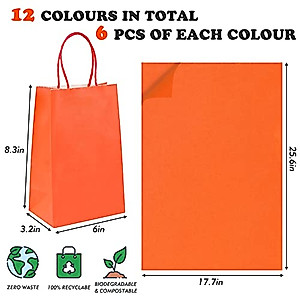 TOMNK 72 Pieces Small Gift Bags with 72 Tissue Paper 12 Colors Bulk Party Favor Bags with Handles, Rainbow Paper Bags Goodie Bags for Christmas Day, Wedding, Baby Shower, Birthday, Party and Gifts