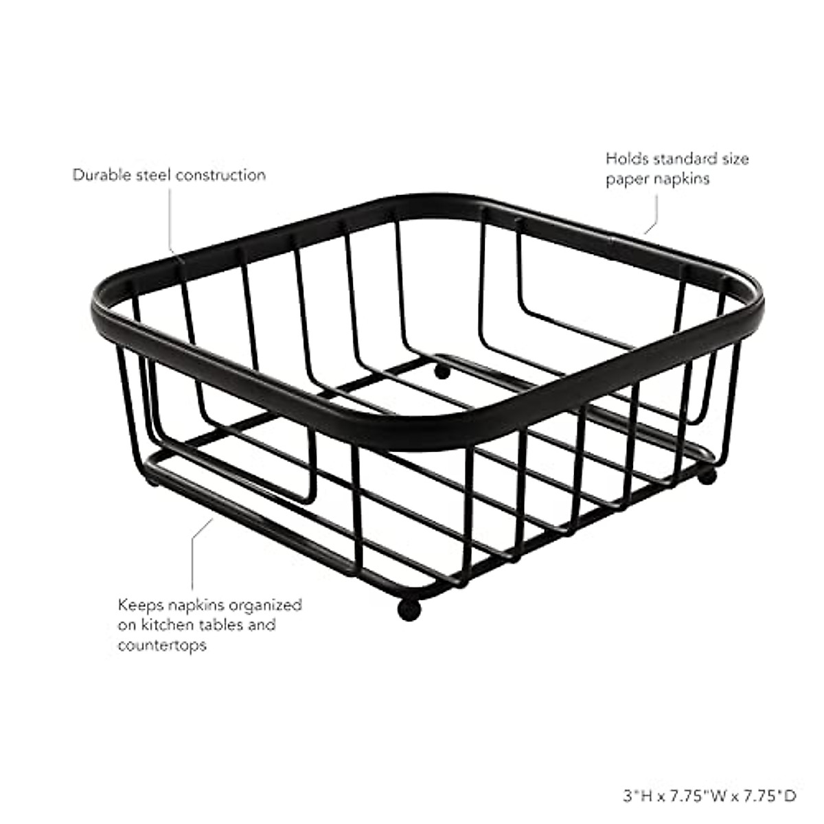 Spectrum Diversified Ashley Flat, Modern Dining Table Décor Horizontal Napkin Holder for Kitchen Tables & Countertops, Black
