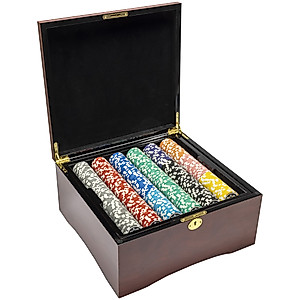 MBGBrybelly Ace Casino Poker Chip Set in Deluxe Wood Carry Case - Holo Inlay Heavyweight 14-Gram Casino Quality Poker Chips - Heavy-Duty Premium Protection - Locking Portable Case (750 ct. Mahogany)