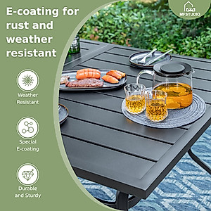 MFSTUDIO 7-Piece Patio Dining Set, Outdoor Furniture 6 Sling Dining Swivel Chairs and Steel Frame Slat Larger Rectangular Table with 1.57" Umbrella Hole for Backyard, Blue