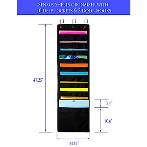 ZENXUS Hanging Organizer, 12x12 Paper Storage, Deep Pocket Vinyl Holder, for Cardstock, Scrapbook, Craft Paper, Cut Mat, 6 Door Hooks Included, 2-Pack