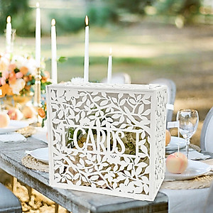 OurWarm White Wedding Card Box for Wedding Reception, Wood Gift Card Box with Slot, Hollow-out Money Envelop Card Box for Wedding Party Graduation Birthday Baby Shower Decorations