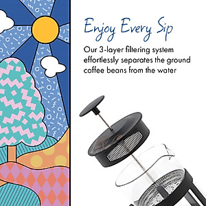 Any Morning Coffe Maker, Stainless Steel Borosilicate Glass French Press, Tea Press for Loose Tea, BPA Free, Heat Resistant Durable, Easy to Clean, 27 oz, Black