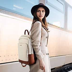 WESTBRONCO Leather Backpack Purse for Women 15.6 inch Laptop Backpack for School, Work, & Travel Beige
