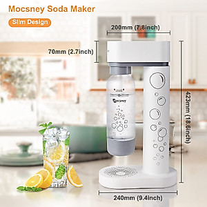 Mocsney Soda Maker, Sparkling Water Maker, Soda Maker Machine for Home Use with Safe-lock, Compatible with Any Screw-in 60L CO2 Cylinder (NOT Included)