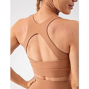 Lavento Women's Supportive Soft Sports Bra Open Racerback - Workout Yoga Training Bras Top (Pale Copper, 4)
