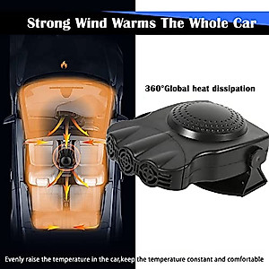 Car Heater Fan, Portable Electronic Auto Fan Heater 12V 150W 2 in 1 Heating/Cooling Function Fast Heating Car Defrost Defogger (Black)