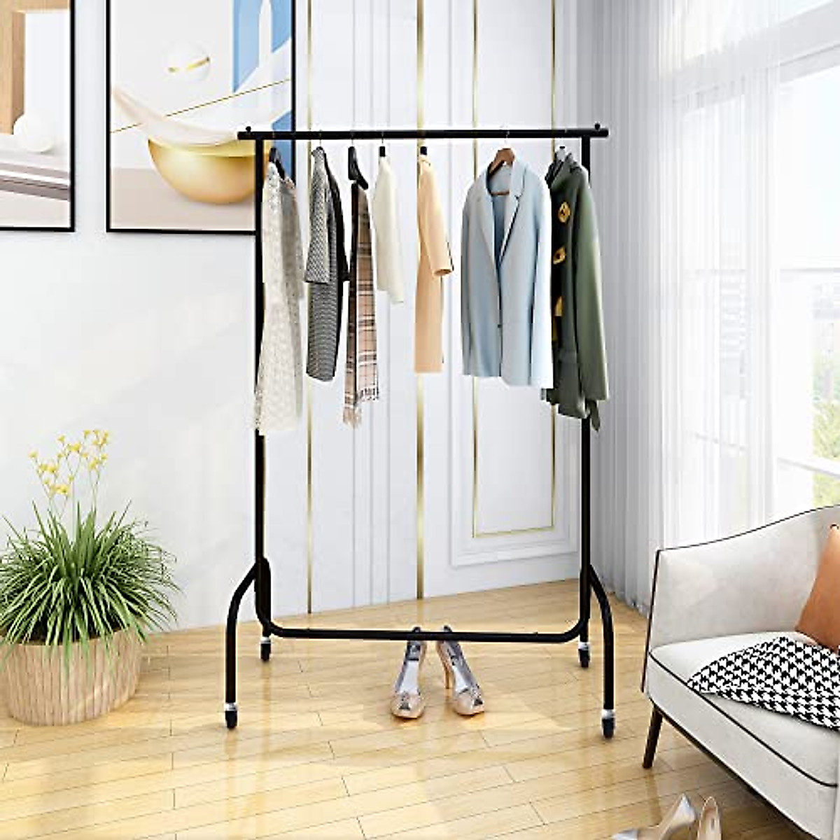 VERFARM Black Garment Rack, Heavy Duty Clothing Rolling Rack on Wheels for Hanging Clothes, Clothing Rack for Hanging Clothes