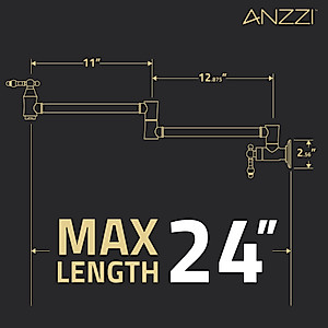 Anzzi Wall Mount Pot Filler Faucet, Double Joint Swing Arms, Single Hole, Solid Brass Interior, Stainless Steel Finish, Matte Black & Brushed Gold, 2 Handle (KF-AZ259MBBG)