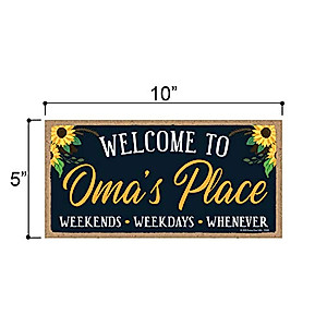 Honey Dew Gifts, Welcome to Oma’s Place, Wooden Home Decor for Grandma, Hanging Decorative Wall Sign, 5 Inches by 10 Inches
