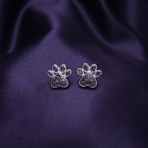 0.25 carat Black Natural Diamond Accent Paw Print Stud Earrings in 14k White Gold Over Sterling Silver
