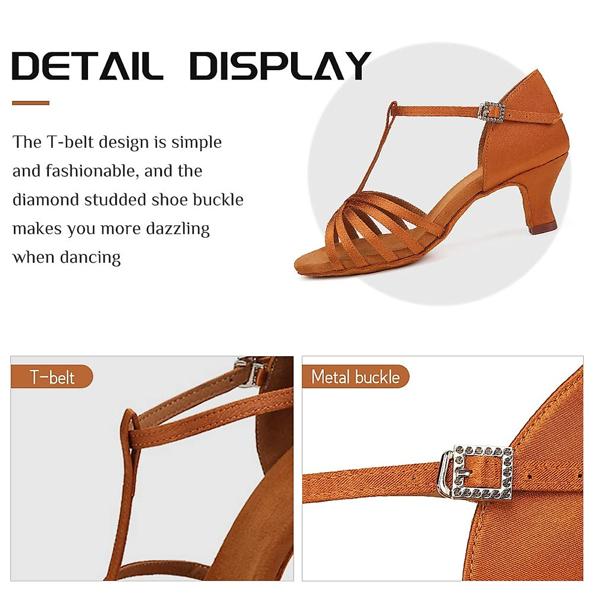 JUODVMP Women Latin Dance Shoes Brown Satin Ballroom Performance Salsa Tango Practice Dance Shoes 2inch Heel Model WX217,7.5 US