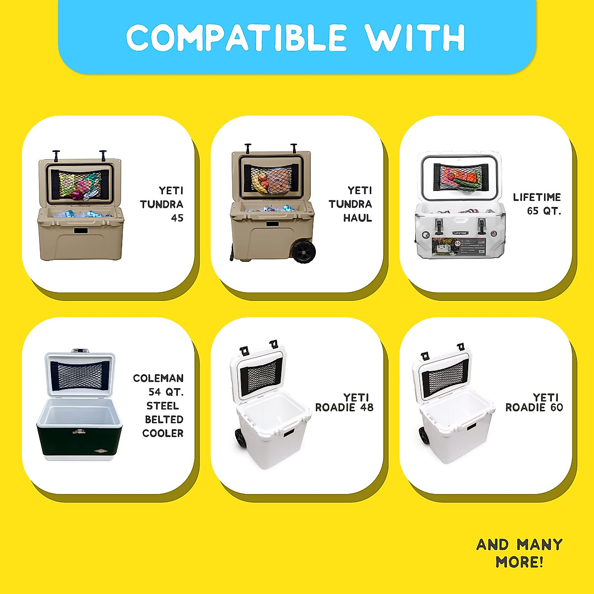 Cooler Net for Dry Storage and Organization - Compatible with YETI, RTIC, Igloo, Coleman, Lifetime, Pelican Ice Chests - Works with Cooler Lights, Wheel Kits, RTIC Cooler Accessories, and More