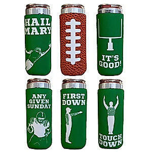 CoozieKings Tailgate/Football Themed Coozies - Neoprene Insulated - 6 Pack (Slim/Seltzer Can)