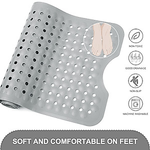 TEESHLY Bath Tub and Shower Mats, Non-Slip 40 x 16 Inch Extra Long Bath Mat, Machine Washable Bathtub Mat with Drain Holes, Suction Cups for Bathroom, Gray