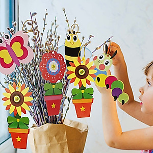 Ayfjovs 40 Pack Flowers Bug Craft Kits for Kids, Spring Summer Crafts for Kids, Flower Butterfly Craft Insect Craft for Early Education Classroom Spring Bulletin Board Decoration, Mother's Day Crafts