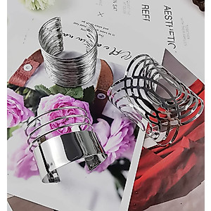 FINZOR 8 Pcs Cuff Bangle Bracelet for Women Open Wide Wire Bracelets Gold Wrist Cuff Wrap Bracelet(Silver)