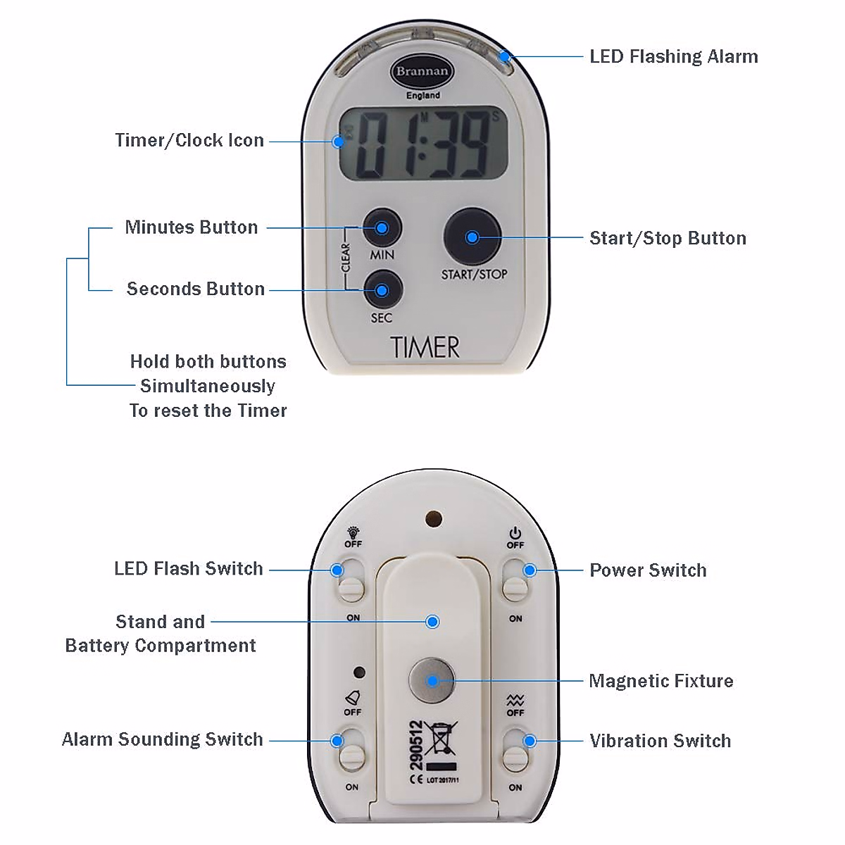 Visual Timer Multi Function with Vibrating Audible and Flashing Alarm - Seniors Countdown Timer ...