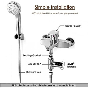 Yaoliucp Digital Shower Thermometer 5~85°C Digital Thermometer, with 360° Rotating Thermometer LED Water Meter Shower Water Thermometer for Elderly Children, Digital Thermometer