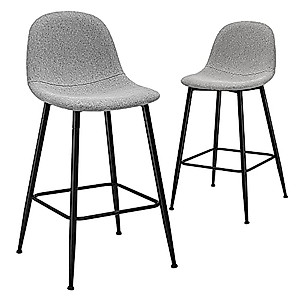 CangLong Upholstered Counter Height Stool Chair with Metal Legs for Bar, Kitchen, Dining Room, Living Room and Bistro Pub, Set of 2, Grey