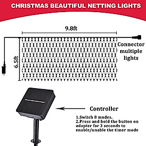 9.8 ft x 6.5 ft Christmas Solar Net Lights for Outdoor, 200LED 8 Modes Mesh String Lights Solar Outdoor Lights for Christmas Tree, Garden, Bushes, Wedding, Party Decorations (Red,Green,Purple,Orange)