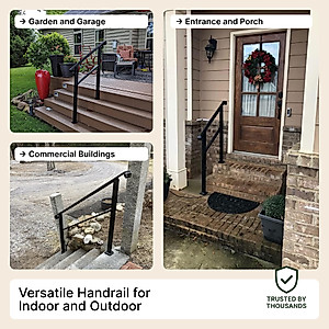 Metty Metal Handrails for Outdoor Steps - 1 to 4 Step Rails - Wrought Iron Railing, Indoor, Outdoor Stair Railing - Hand Rails for Indoor Stairs, Outdoor Handrail, Easy Install Stair Handrail, Black