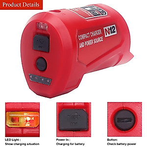 M-12 Battery Charger and USB Power Source Replace for Milwaukee M12 48-59-1201 49-24-2310 12V Compact Charger Compatible with M12 Heated Gear Heated Jacket 48-11-2420 48-11-2411 Lithium Batteries