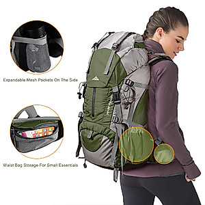 Loowoko 50L Hiking Backpack, Waterproof Camping Essentials Bag with Rain Cover, 45+5 Liter Lightweight Backpacking Back Pack