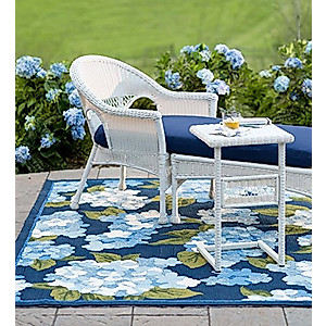 Plow & Hearth Blue Hydrangeas Indoor Outdoor Polypropylene Area Rug 24 x 42