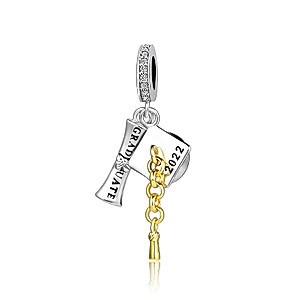 LuxglitterLin Graduation 2022 Charm Graduate Hat Cap &Scroll Dangle Bead for Pandora Bracelet