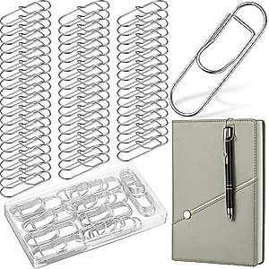 Crtiin 50 Pieces Metal Pen Clip Holder for Notebooks Stainless Steel Pen Clip for Paper Books Journals Clipboards for Office School (Silver)