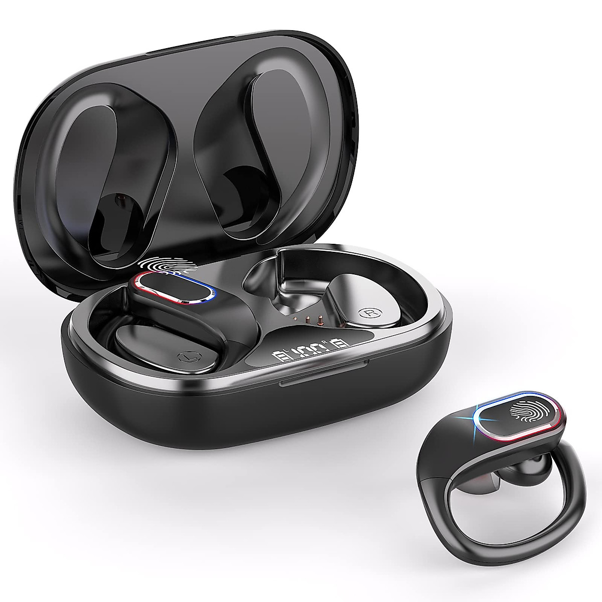 MuGo Wireless Earbuds Sports Bluetooth Headphones Call Noise Reduction 48hrs Playtime Deep Bass in Ear Earphones with Earhooks, 1000mAh Charging Case, Waterproof Built-in HD Mic Headset for Workout