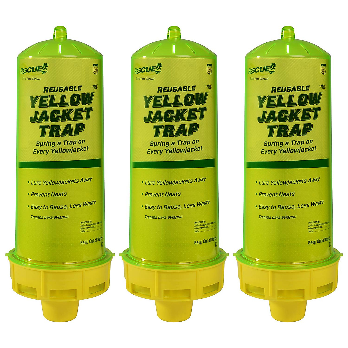 RESCUE! Reusable Yellowjacket Trap – Includes Attractant - 3 Traps