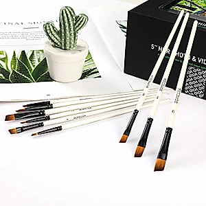 GETHPEN Angular Paint Brushes Nylon Hair Angled Watercolor Pait Brush Set for Acrylics Watercolors Gouache Inks Oil and Tempera(12pcs Pearl White Angled Paintbrush Set)