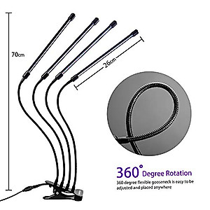 LEOTER Grow Light for Indoor Plants - Upgraded Version 80 LED Lamps with Full Spectrum & Red Blue Spectrum, 3/9/12H Timer, 10 Dimmable Level, Adjustable Gooseneck,3 Switch Modes