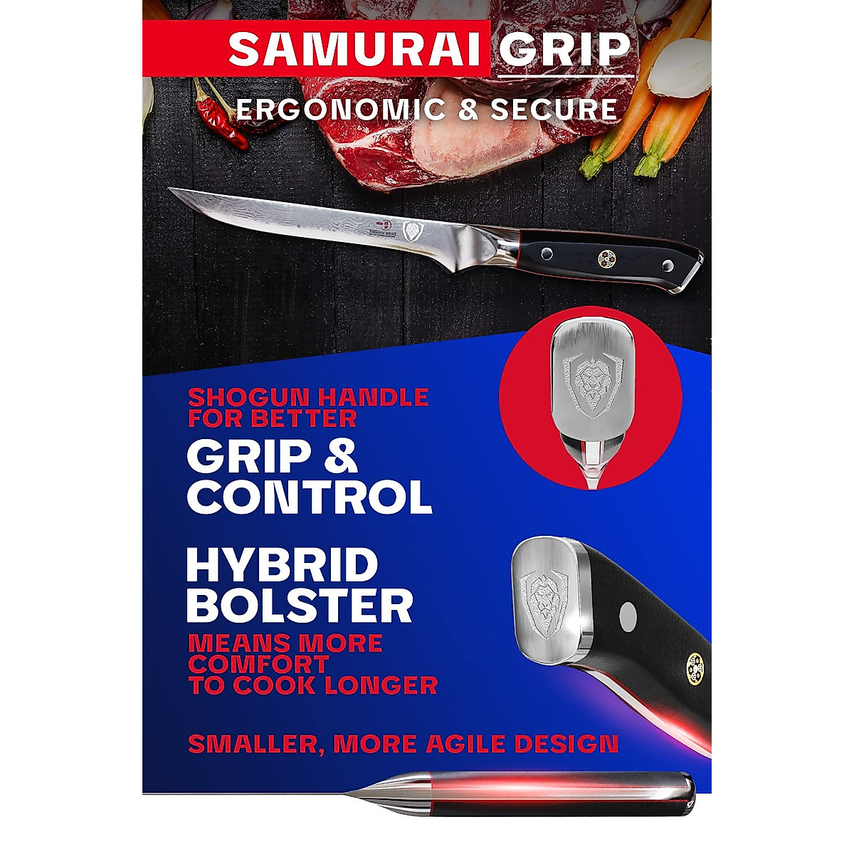 Dalstrong Boning Knife - 6 inch - Shogun Series ELITE - Damascus - AUS-10V Japanese Steel - Fillet Knife - Carving, Boning, Trimming, Deboning - Black G10 Handle - Sheath Included