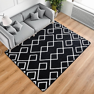 Toneed Geometric Area Rugs Memory Foam Carpet, 4 x 6 Feet Black Washable Shag Rug Modern Low Pile Moroccan Rug for Bedroom Living Room Dorm Nursery Kids Room Home Decor