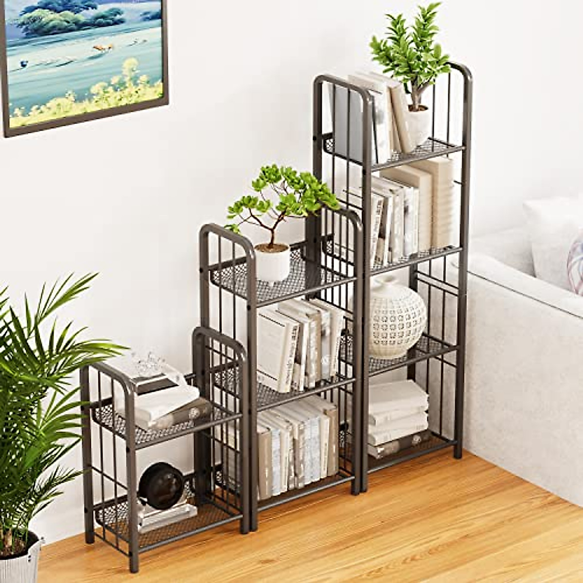 Azheruol Bookshelf Storage Shelf Bookcase Freestanding Storage Stand for Living Room, Bedroom, Kitchen, Rust Resistance, Easy Assembly Free Combination Multi-Functional Organizer (2 Tiers, Black)