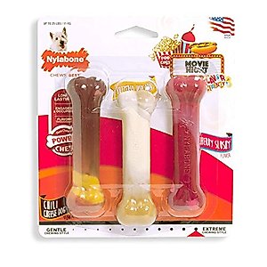 Nylabone Flavor Frenzy Power Chew Triple Pack Chili Cheese Dog, Popcorn & Cherry Small/Regular (3 Count)