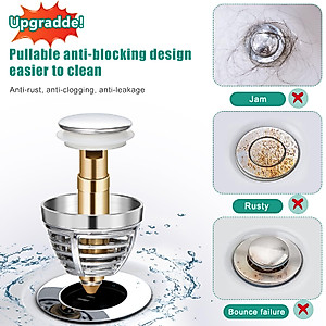 Diboniur Upgraded Sink Plug, Improved Bathroom Sink Plug Replacement, Universal Sink Stopper, Pull Type Sink Plug Strainer Stainless Pop up Bidet Plug for Bathtub, Kitchen, Basin for (32-42mm