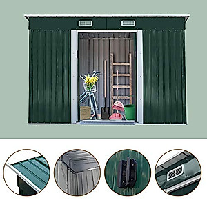 JAXPETY 4.2' x 9.1' Outdoor Storage Shed Garden Utility Tool Storage House Backyard Lawn with Sliding Door, Green